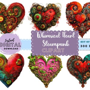 Whimsical Heart Clipart PNG Heart Clipart Bundle Steampunk Heart ...