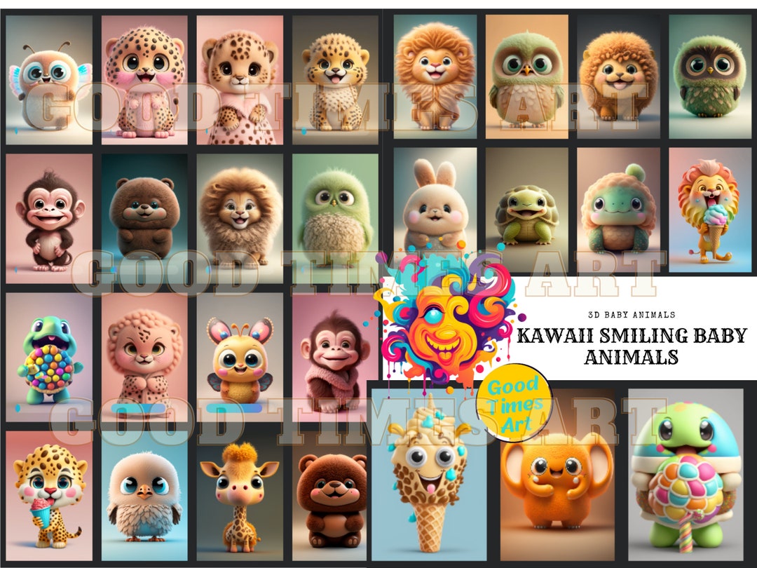 Cute Kawaii 3d Smiling Baby Animals Clipart Bundle 27 Kawaii - Etsy