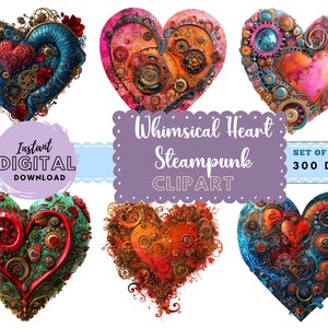 Whimsical Heart Clipart PNG Heart Clipart Bundle Steampunk Heart ...