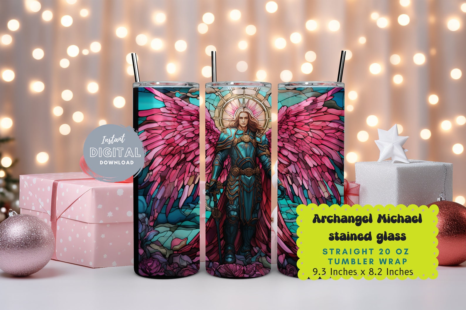 Archangel Michael Stained Glass Tumbler Wrap Archangel Michael 20oz ...