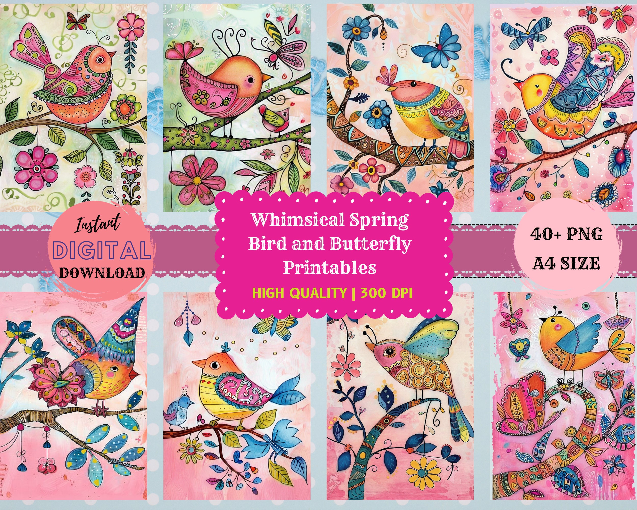 Whimsical Spring Junk Journal Printables Whimsical Spring Bird and ...