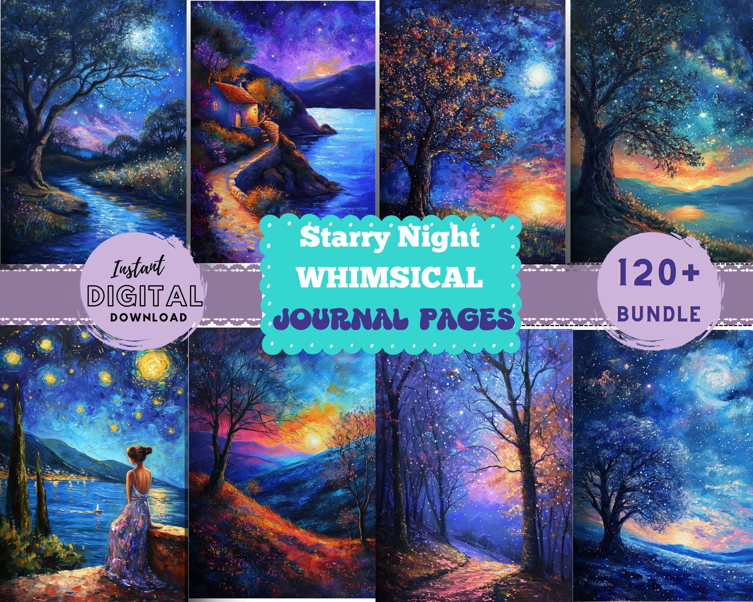Whimsical Starry Night Junk Journal Kit Ephemera, ATC, Bookmarks ...