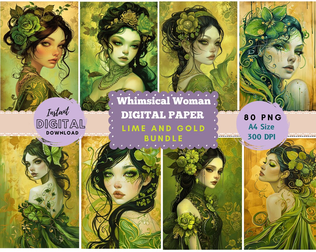 Whimsical Woman Digital Paper Bundle Whimsical Women Junk Journal Paper ...