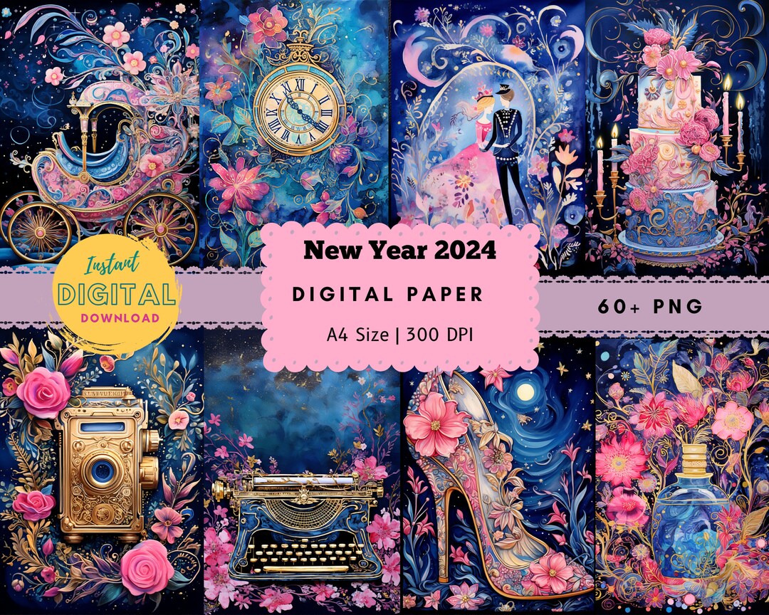 New Year Digital Paper Whimsical New Year Junk Journal - Etsy