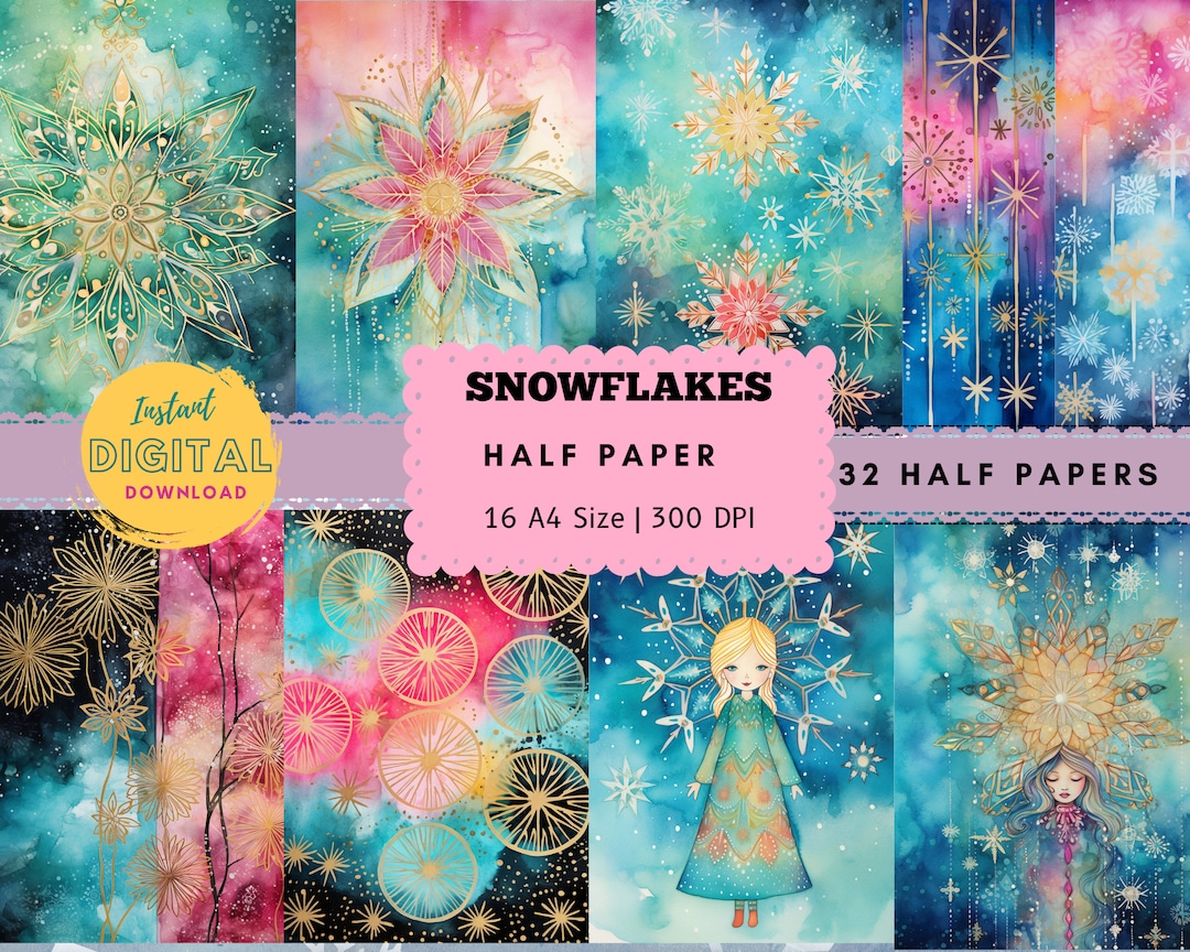 Digital Paper Snowflake Junk Journal Pages Winter Theme Whimsical Holiday Diary Set Snowflake ...