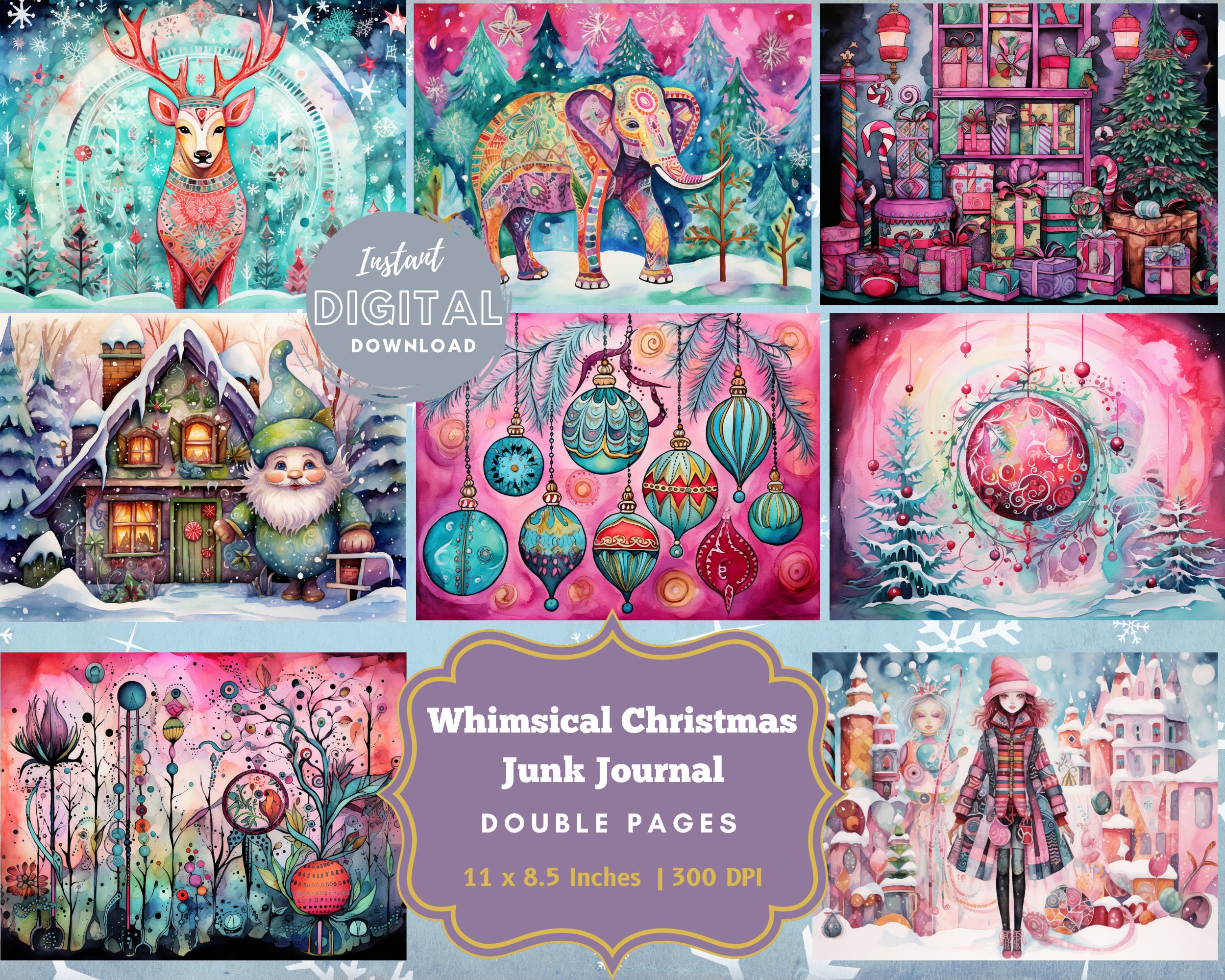 Whimsical Christmas Junk Journal Double Page Junk Journal Kit Junk ...