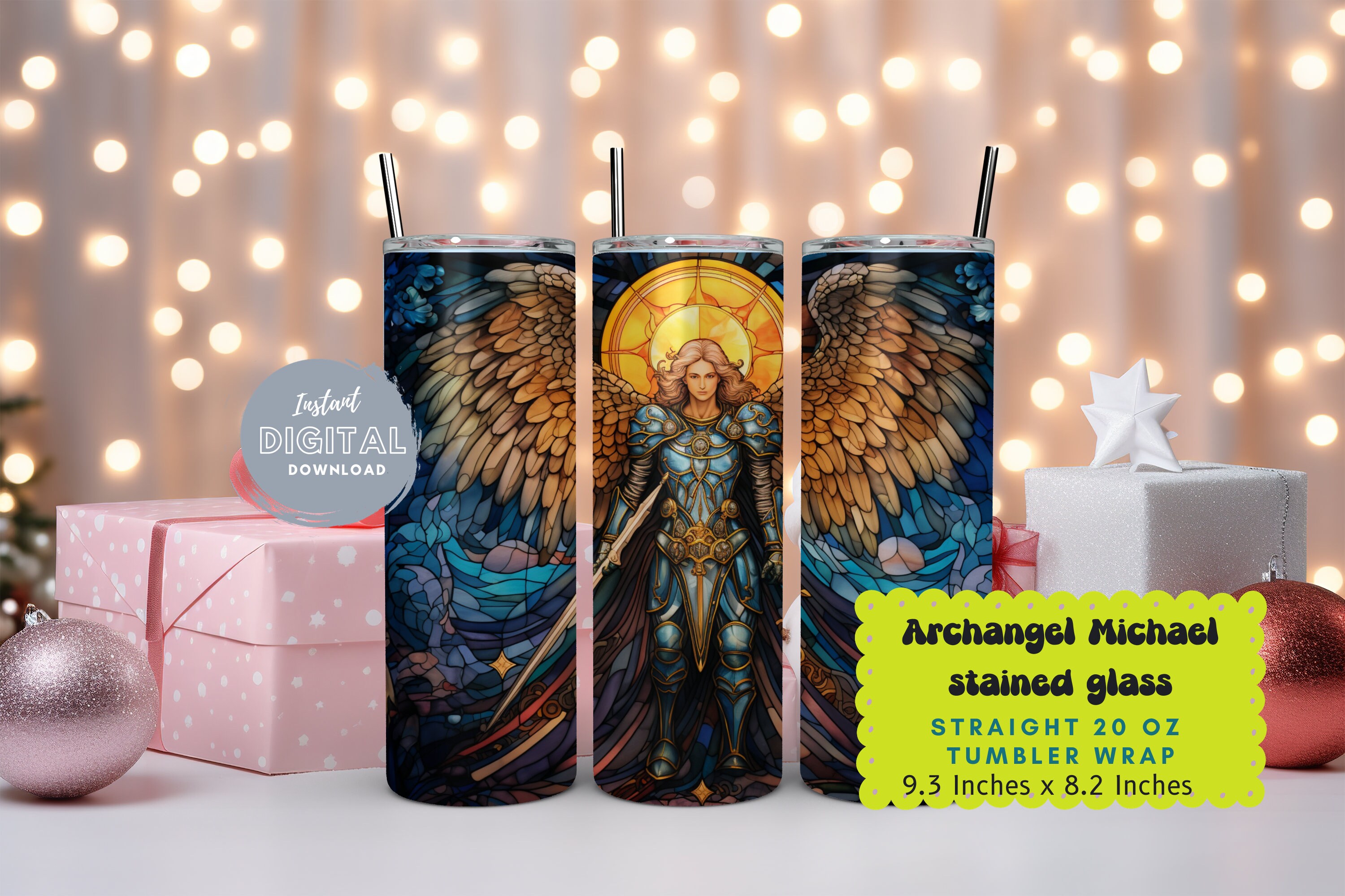 Archangel Michael Stained Glass Tumbler Wrap Archangel Michael 20oz ...