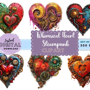 Whimsical Heart Clipart PNG Heart Clipart Bundle Steampunk Heart ...