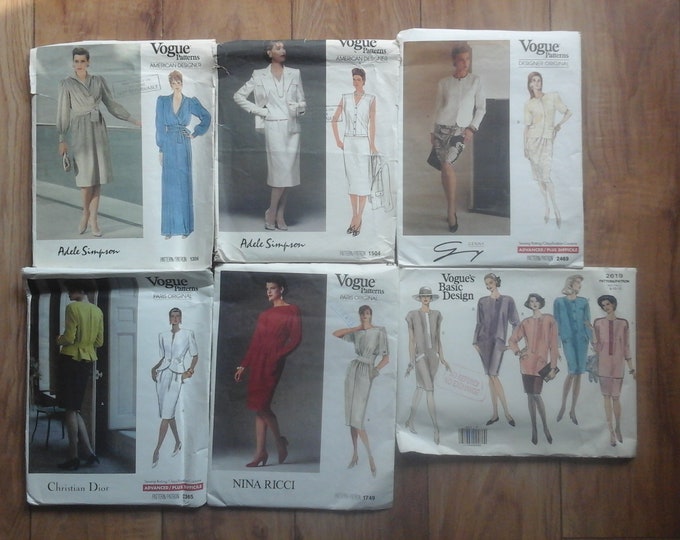 Lot of 5 Vintage 1990s Vogue 1990s Designer Sewing Patterns UNCUT Sizes ...