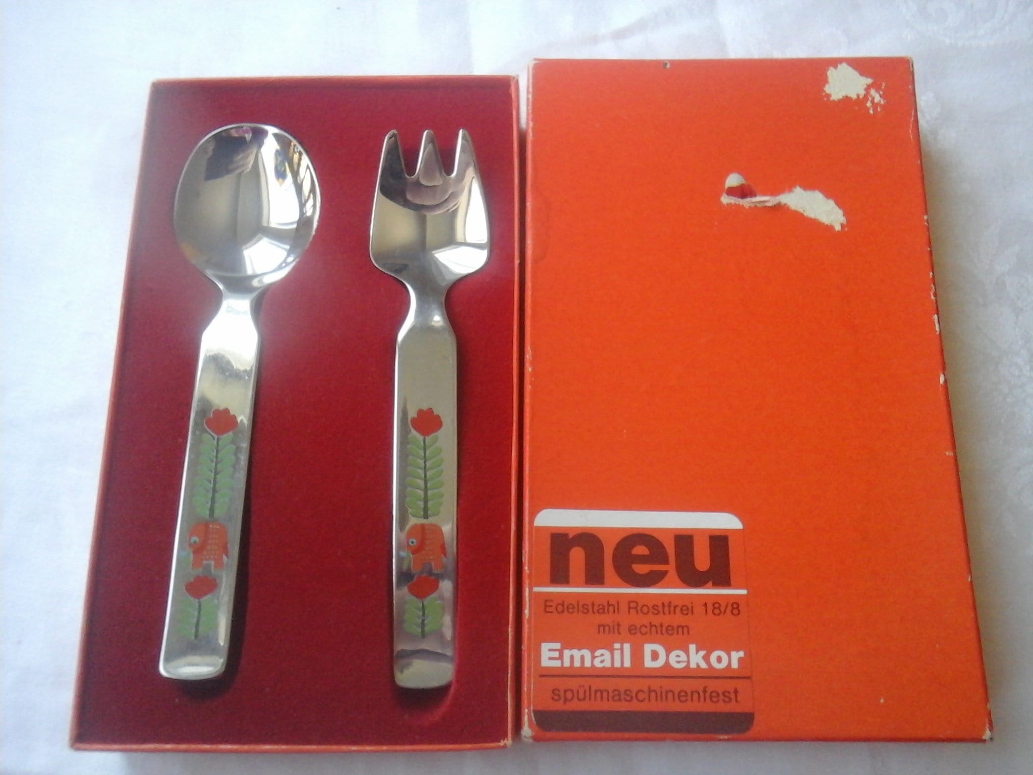 Very Cute Vintage 1970s 1980s Child's Fork and Spoon Set With Orange ...