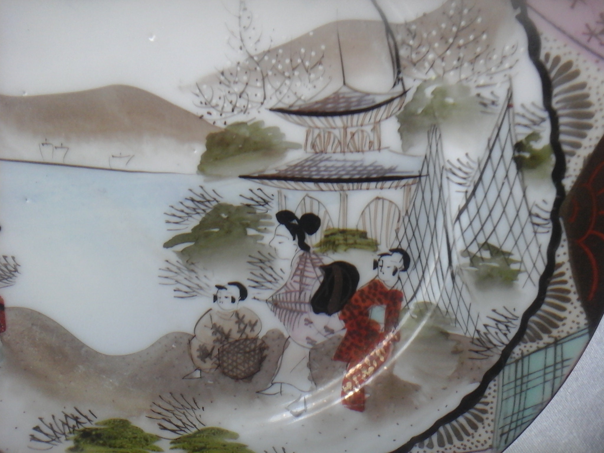 Pair of Vintage Japanese Kutani Plates Handpainted Women on Shore ...