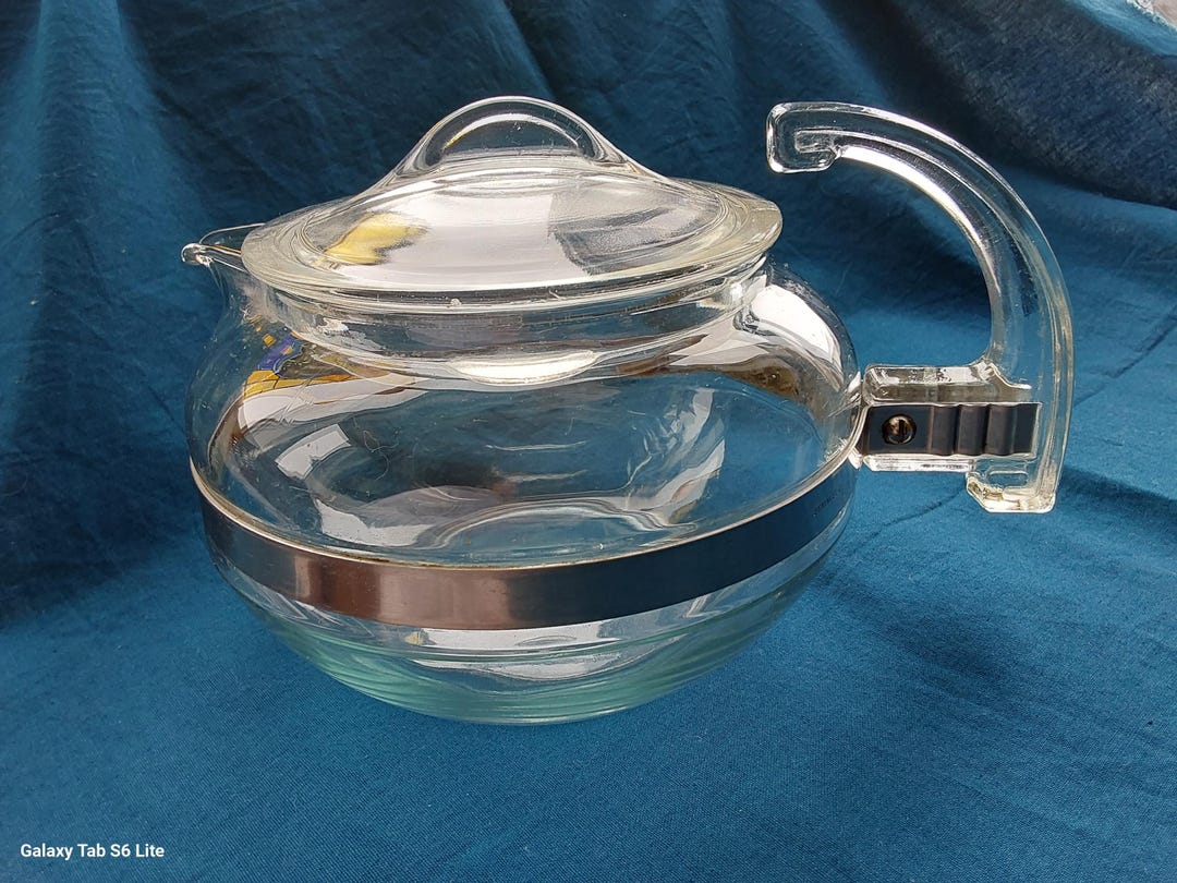 Vintage 1940s 1950s Pyrex Flameware Teapot Art Deco Style Handle Light ...