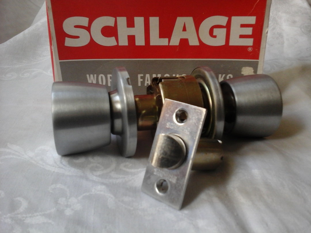Vintage NOS Schlage Tulip Door Knob Latch Nob Brushed Chrome Original Box and Instructions 1970s ...
