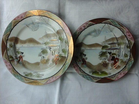 Pair of Vintage Japanese Kutani Plates Handpainted Women on | Etsy