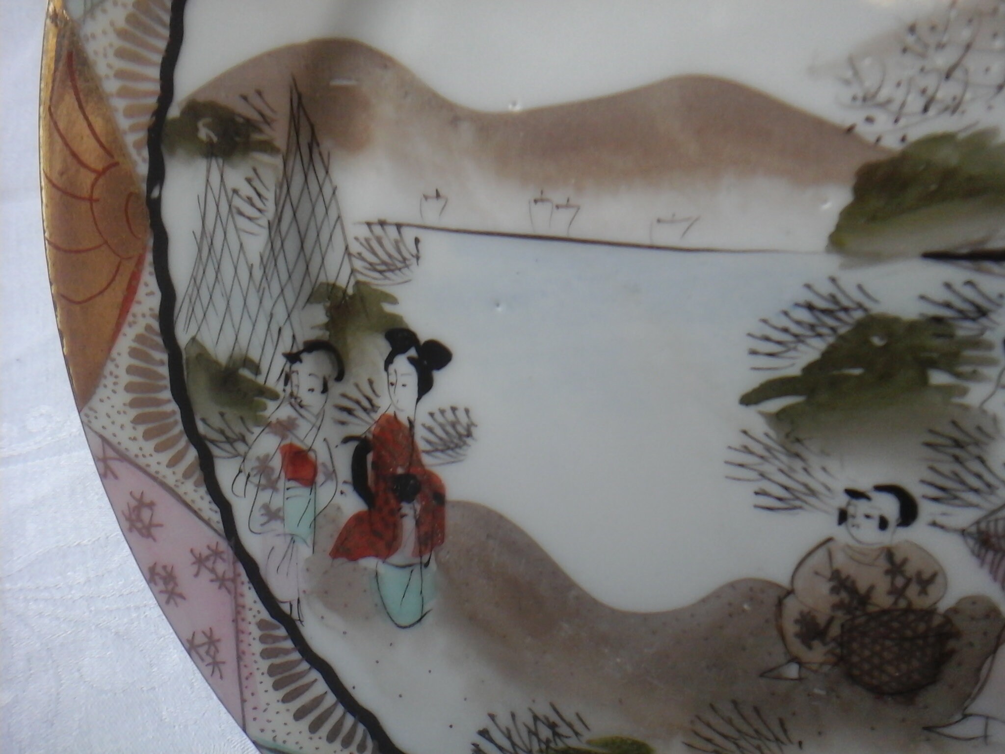Pair of Vintage Japanese Kutani Plates Handpainted Women on Shore ...