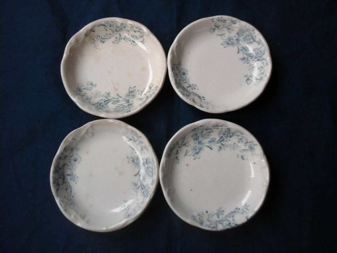 Four Antique 3 Inch Transfer Ware Plates Blue Flowers for Victorian ...