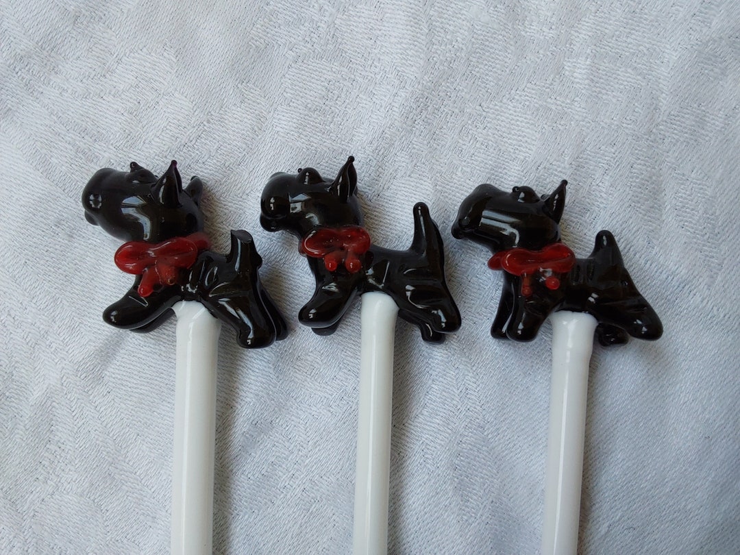 Vintage Set of 3 Glass Swizzle Sticks Topped With an Adorable Black ...