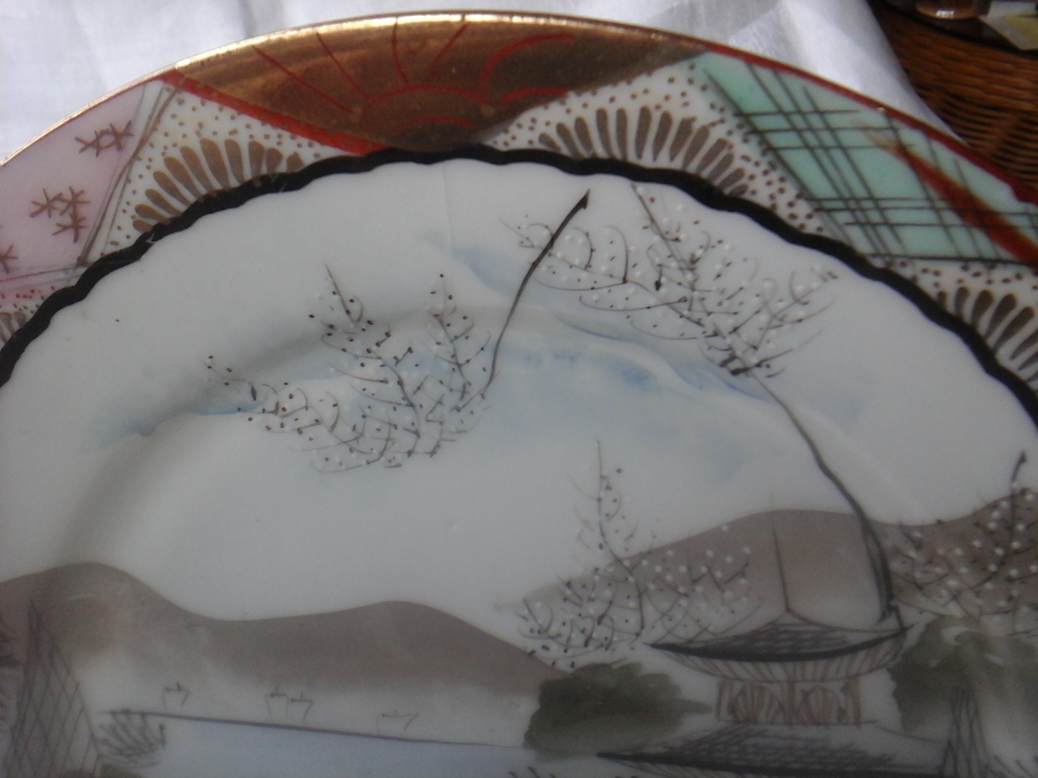Pair of Vintage Japanese Kutani Plates Handpainted Women on Shore ...