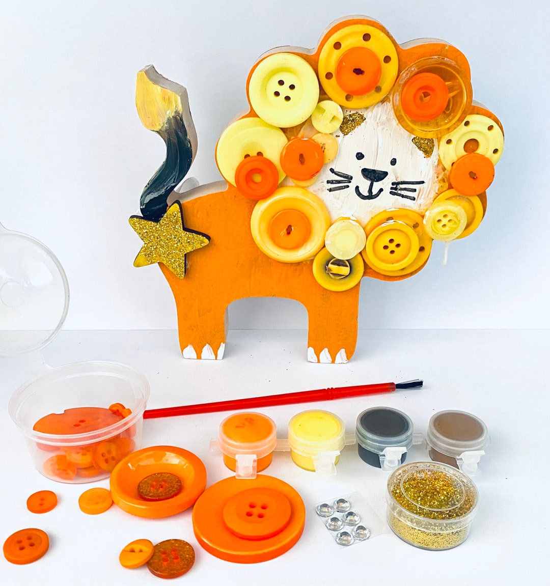 Lion Craft Kit-button Art Craft-children’s/adult Craft-craft Kit for ...