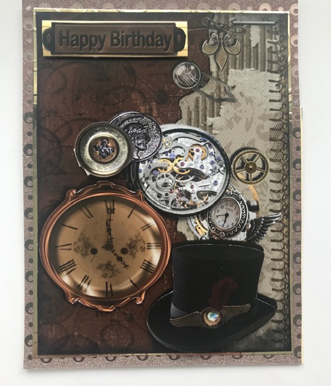 Steampunk Happy Birthday Card, 3D Mechanical Design - Etsy
