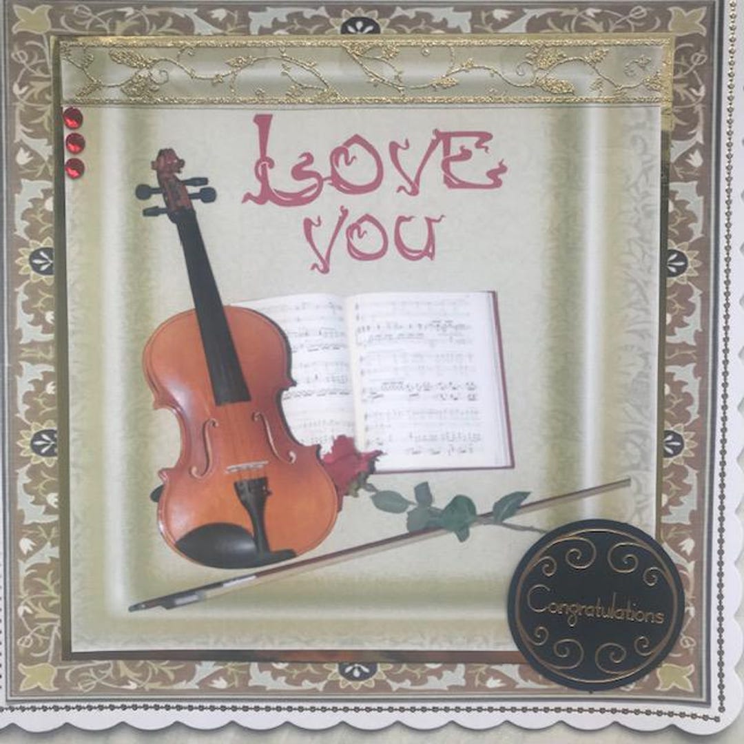 Love You Card, Violin and Sheet Music, Handmade Scalloped Design - Etsy