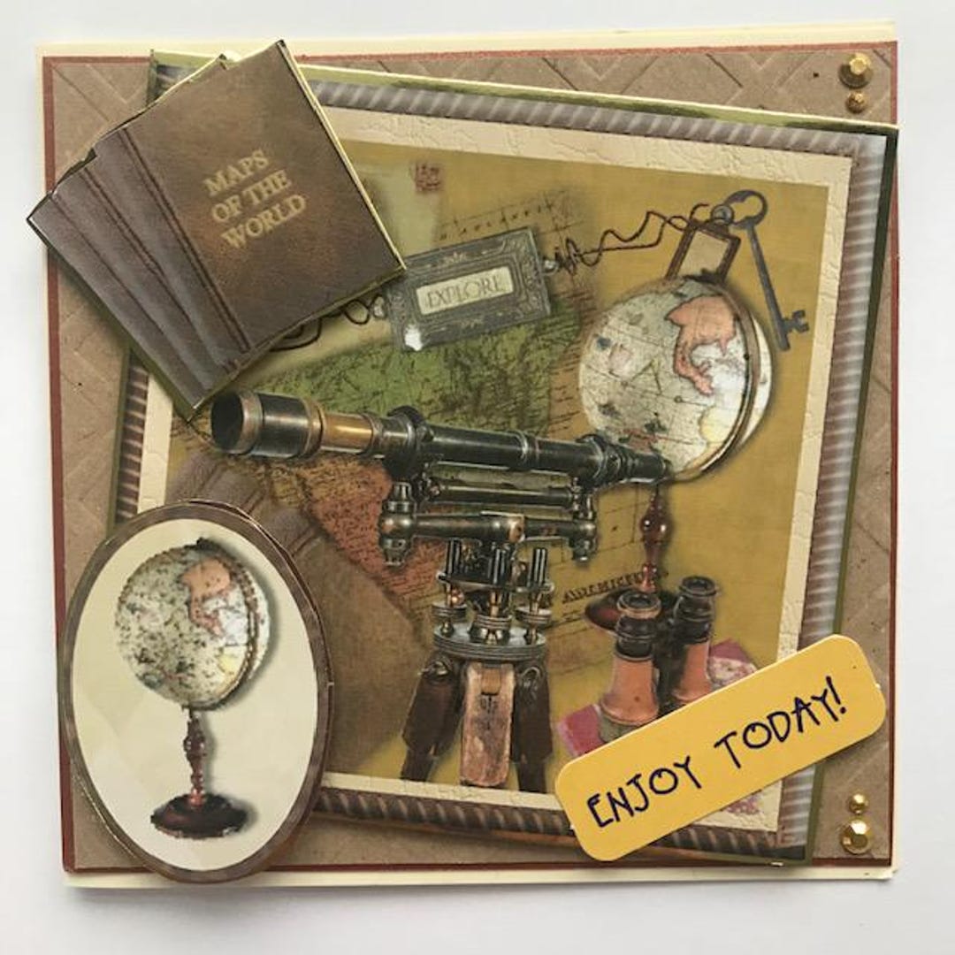 Enjoy Today Card, Maps and Globes Embellished Design - Etsy