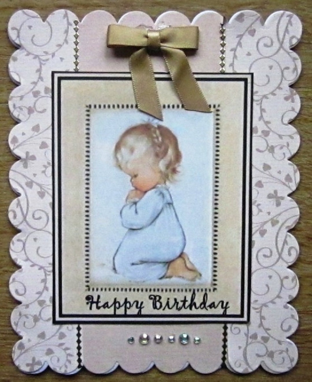 Handmade Scalloped Birthday Card With Gems & Bow (5x6) - Etsy