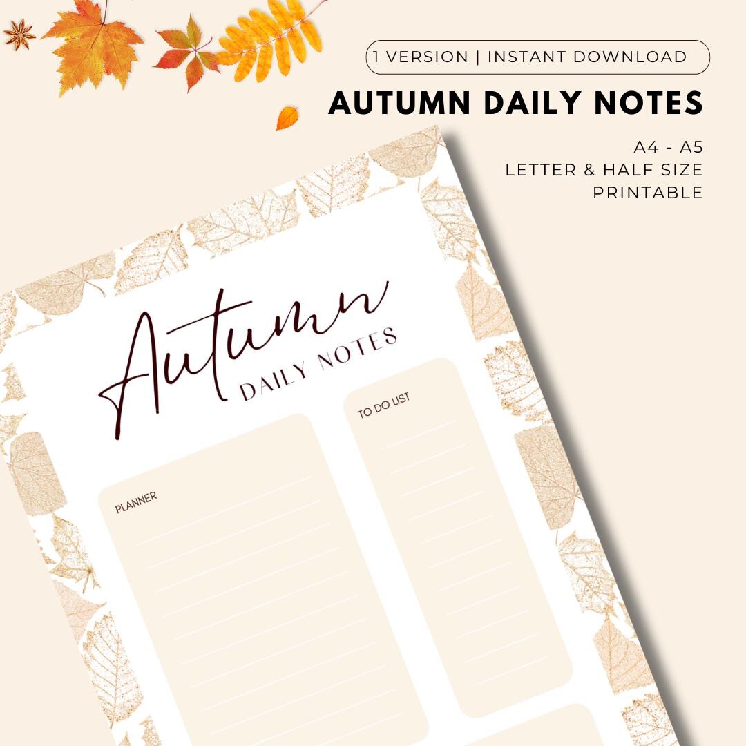 Autumn Daily Notes, Daily Notes, Printable Templates, Autumn Prints ...