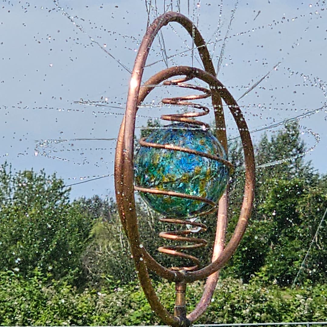 Garden Sprinkler, Copper, Green Blue Yellow Blown Glass, Water Feature ...
