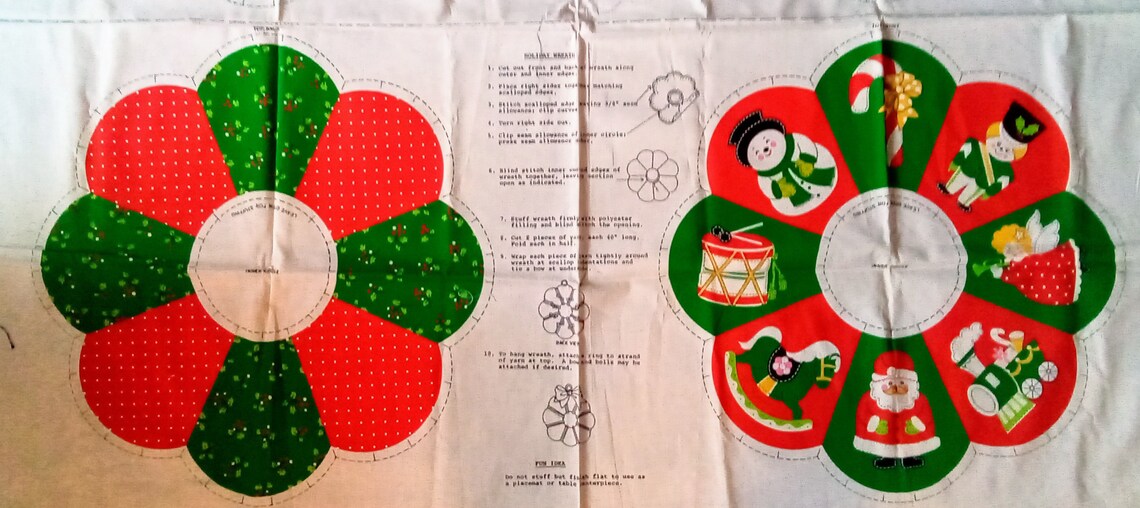 Christmas Holiday Wreath Fabric Panel Soft Sculpture Home - Etsy