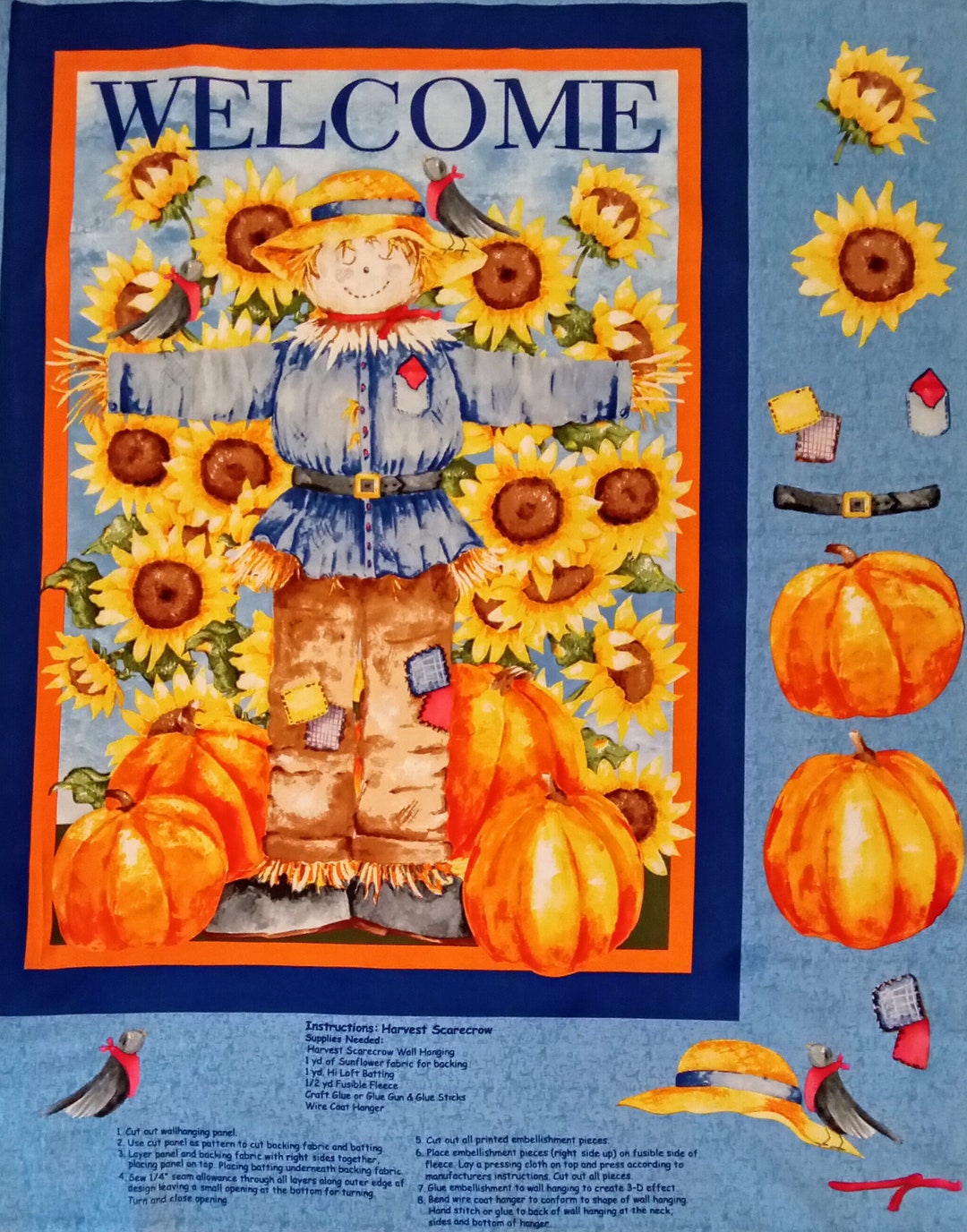 Scarecrow Wall Hanging Fabric Panel, Welcome Banner, Harvest, Home ...