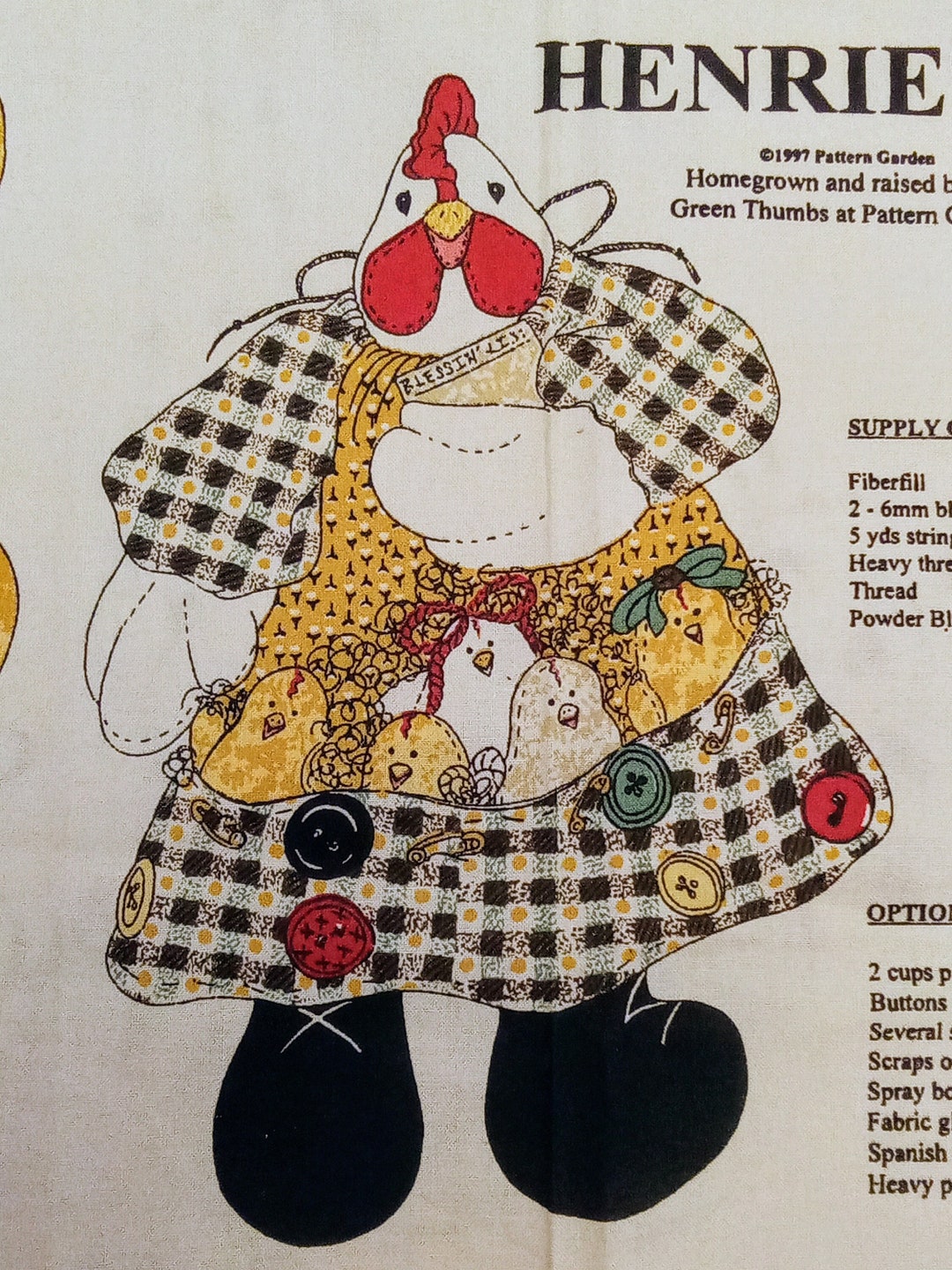 Henrietta Cut and Sew Fabric Panel, Mama Hen With Chicks, Soft Sculpture, Farmstyle, Country ...