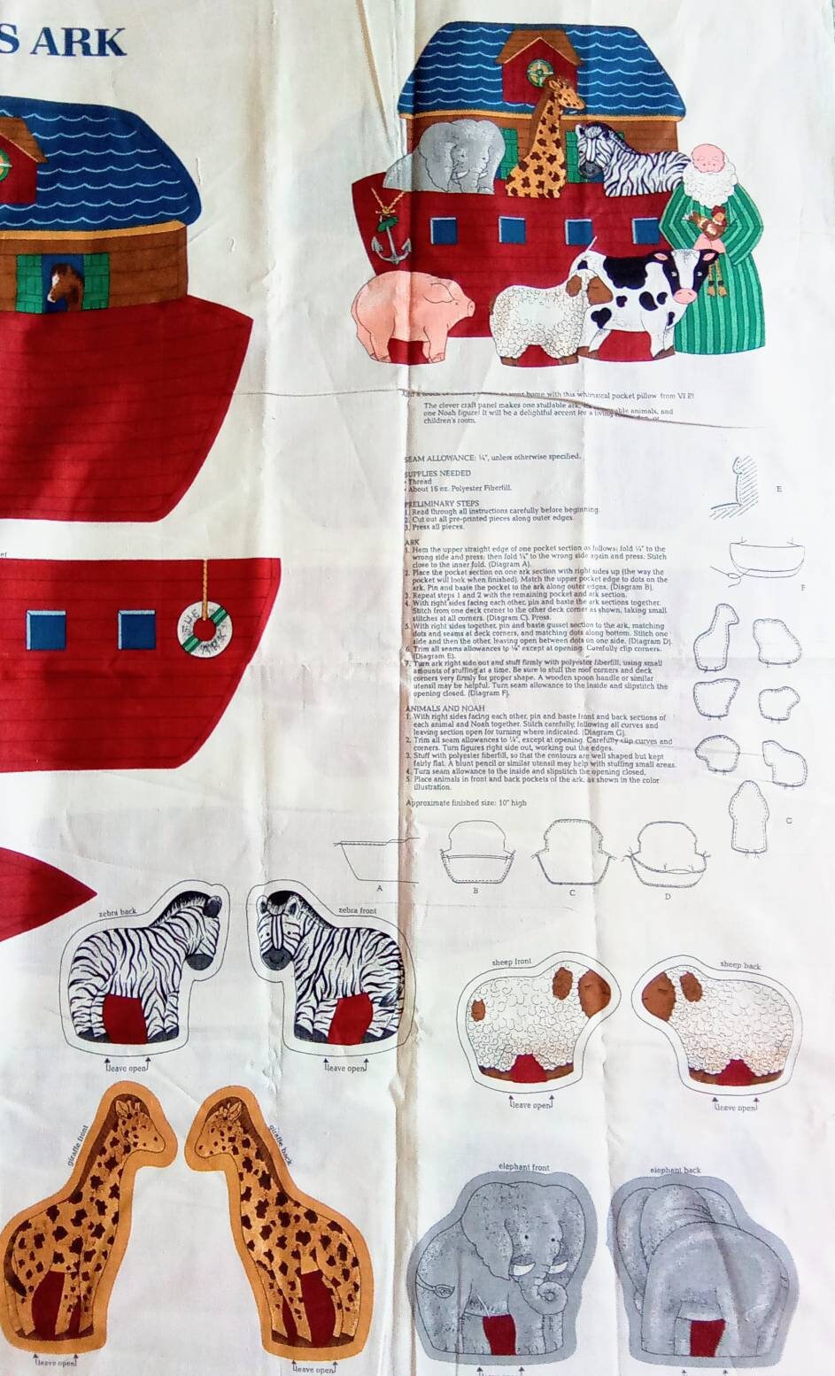 Noah's Ark Fabric Panel, Bible Story, Soft Sculpture, Christian, Crafts ...