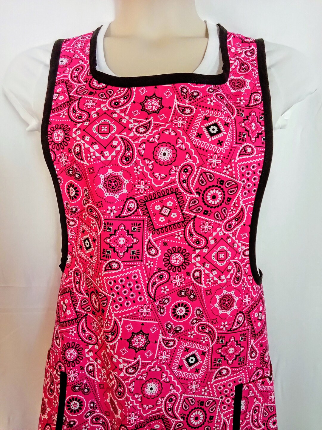 Vintage Style 1970's H-back Full Apron, Retro Apron, Magenta Bandana ...