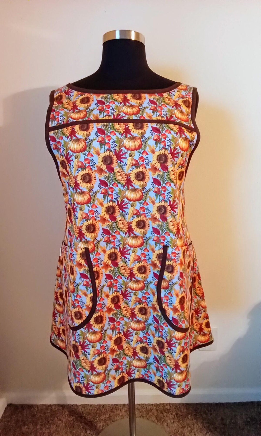 Vintage Style Full Apron, Cross Back Apron, Wrap Around Apron, Autumn ...