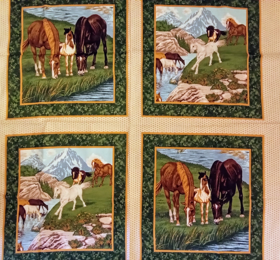 River Run Quilt Pillow Fabric Panel, Horses, Country, Farmstyle, DIY ...