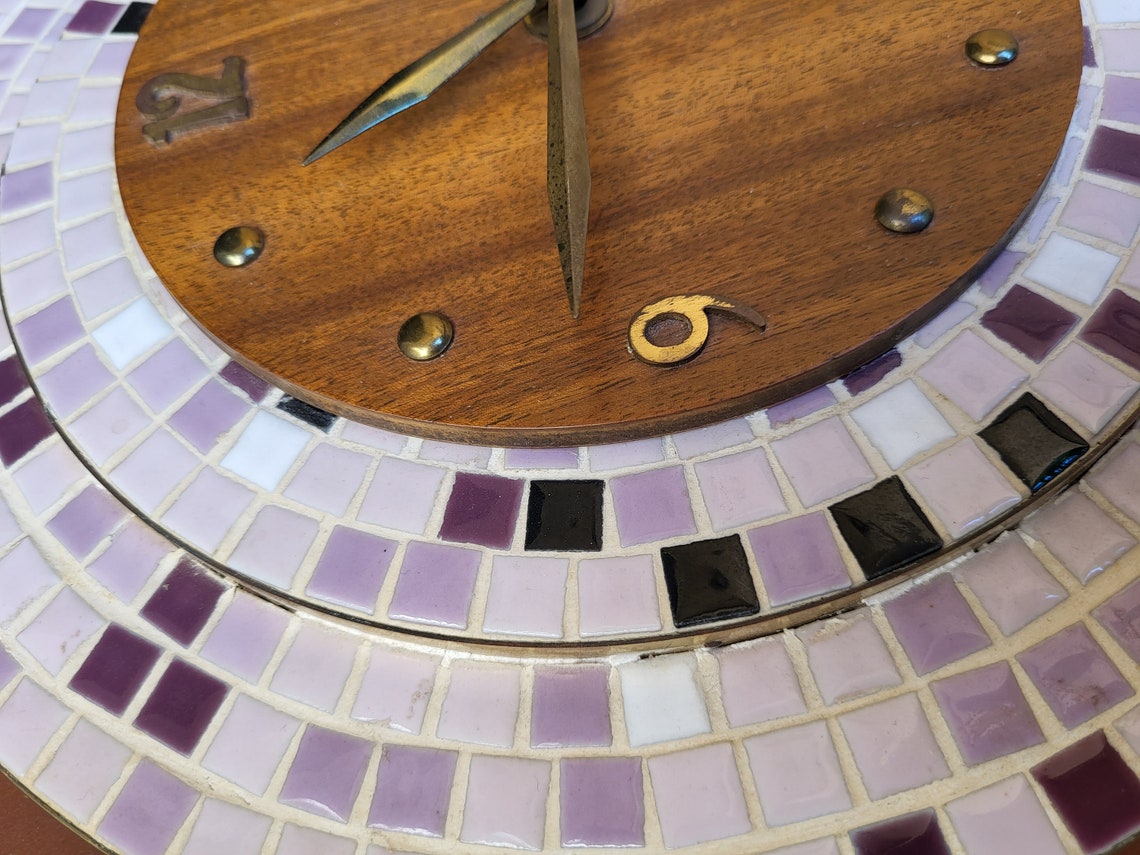 Vintage MCM Mosaic Tile and Walnut Clock by Harris and Mallow - Etsy