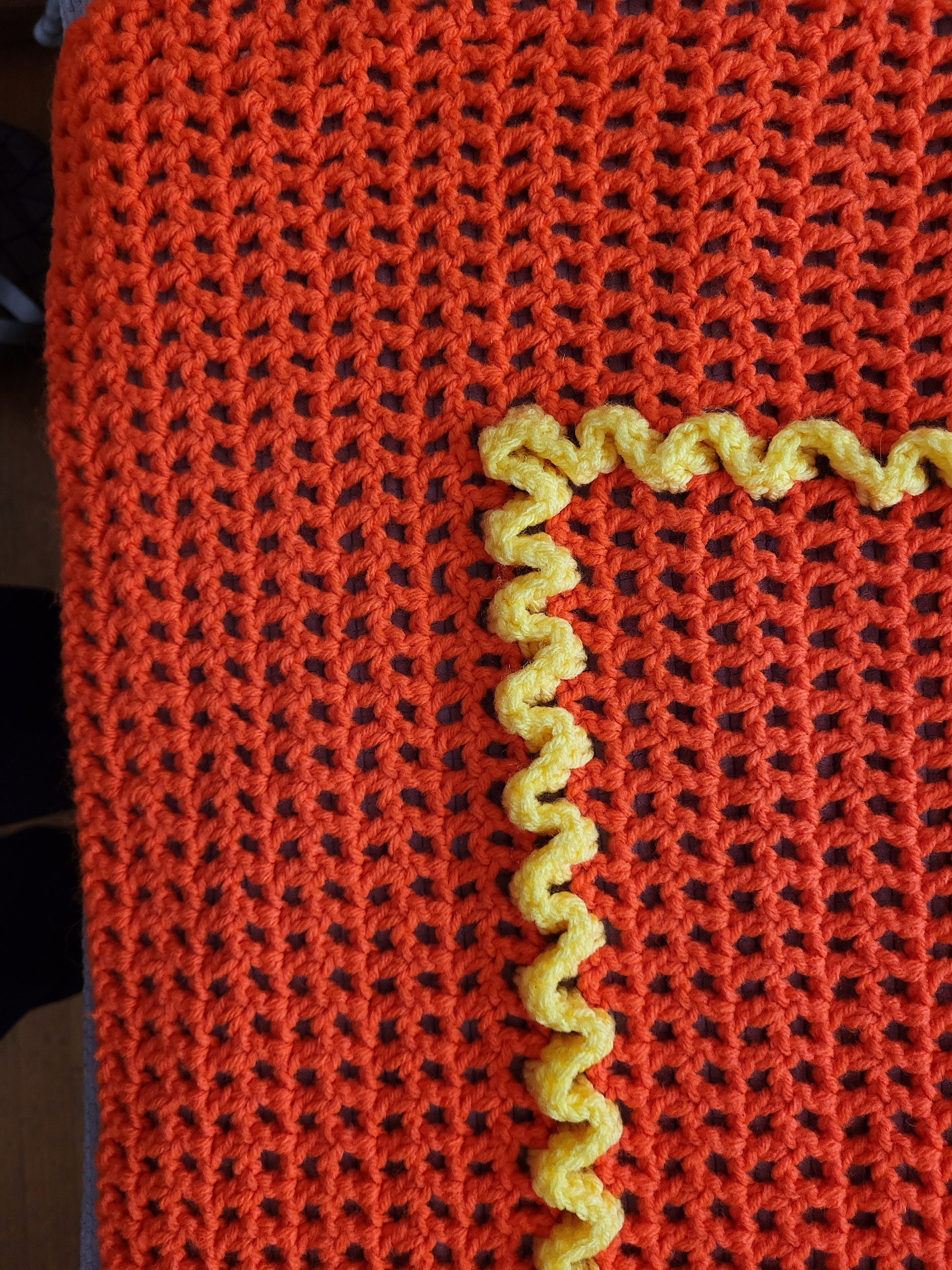 Amazing Flourecent Orange and Yellow Hand Crochet 72"×55" 70's Afghan ...