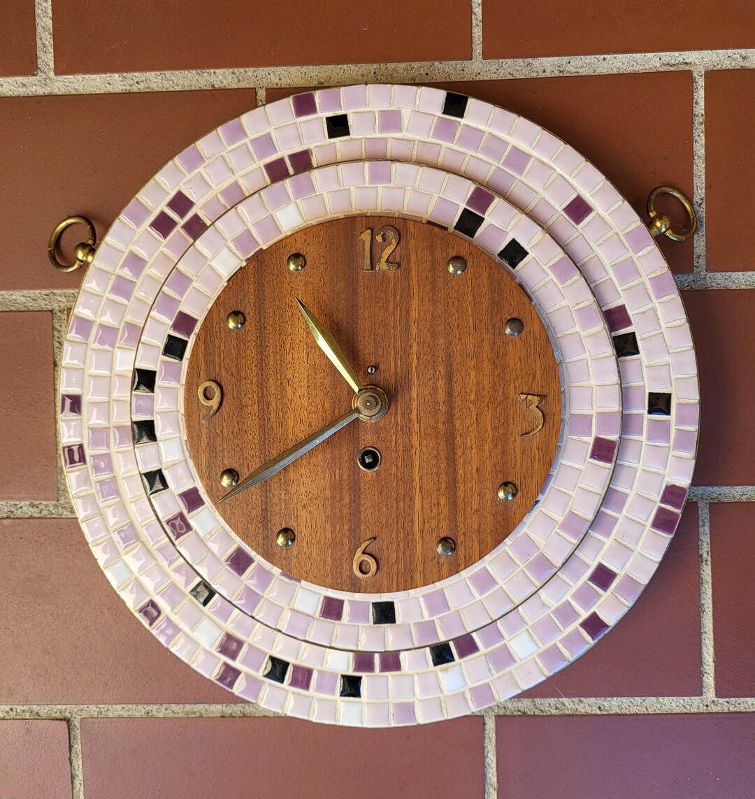 Vintage MCM Mosaic Tile and Walnut Clock by Harris and Mallow - Etsy