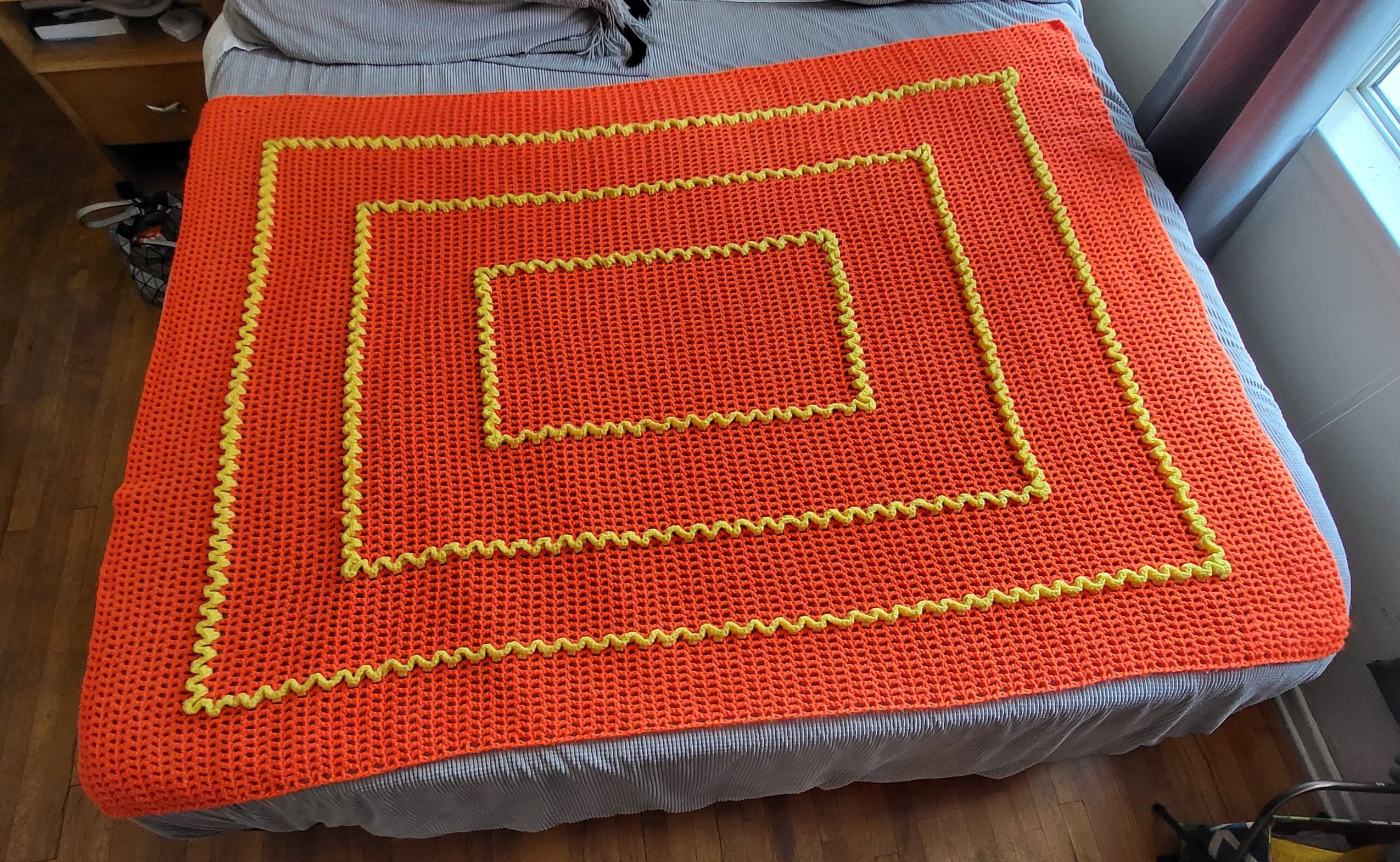 Amazing Flourecent Orange and Yellow Hand Crochet 72"×55" 70's Afghan ...