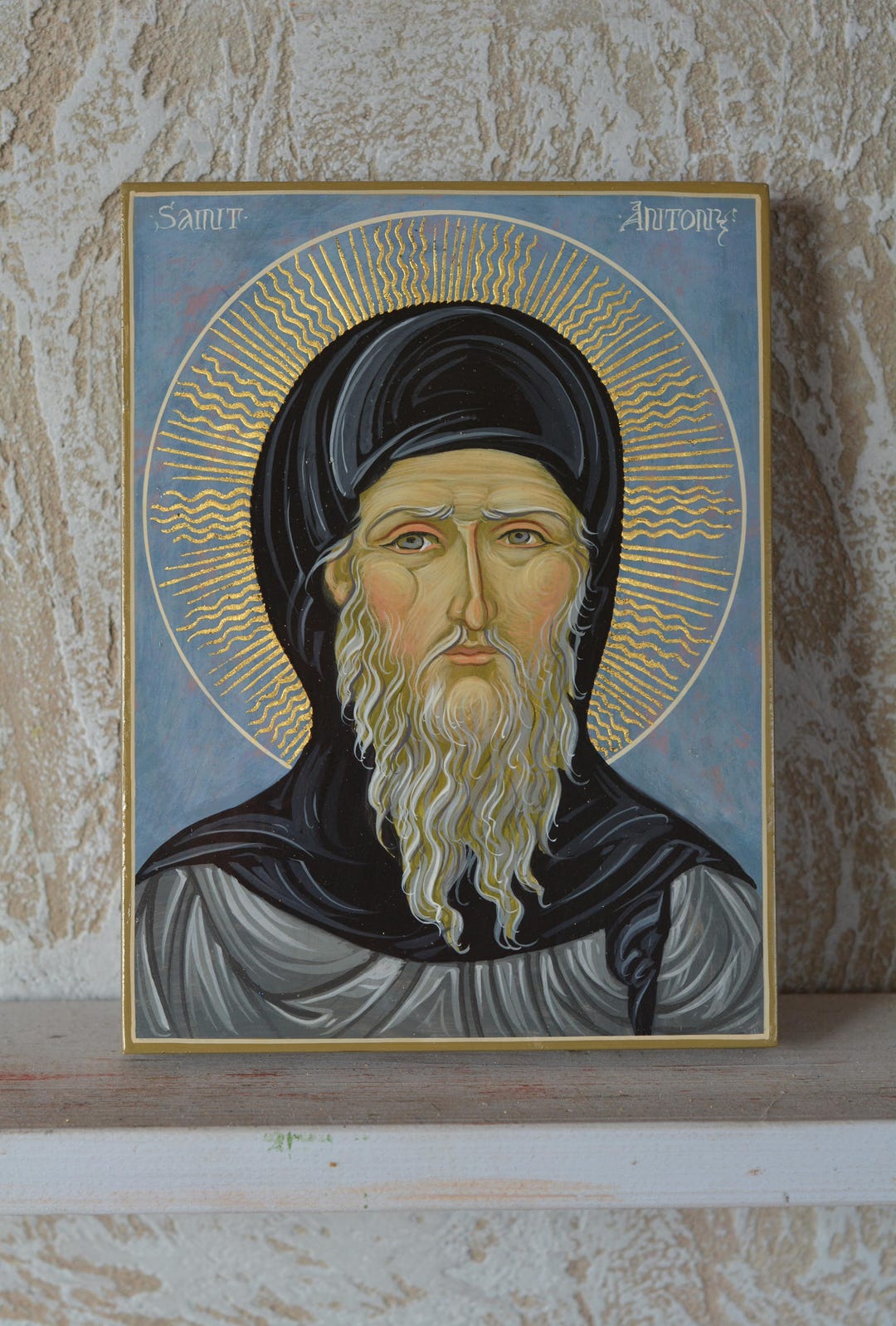 Saint Anthony the Great Hand Painted Egg Tempera With Gilding Modern ...