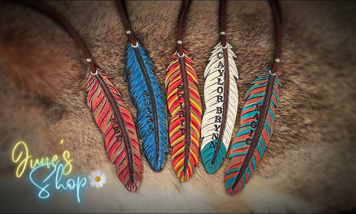 Customizable Leather Feather Saddle Charm Saddle Tag I'd / - Etsy