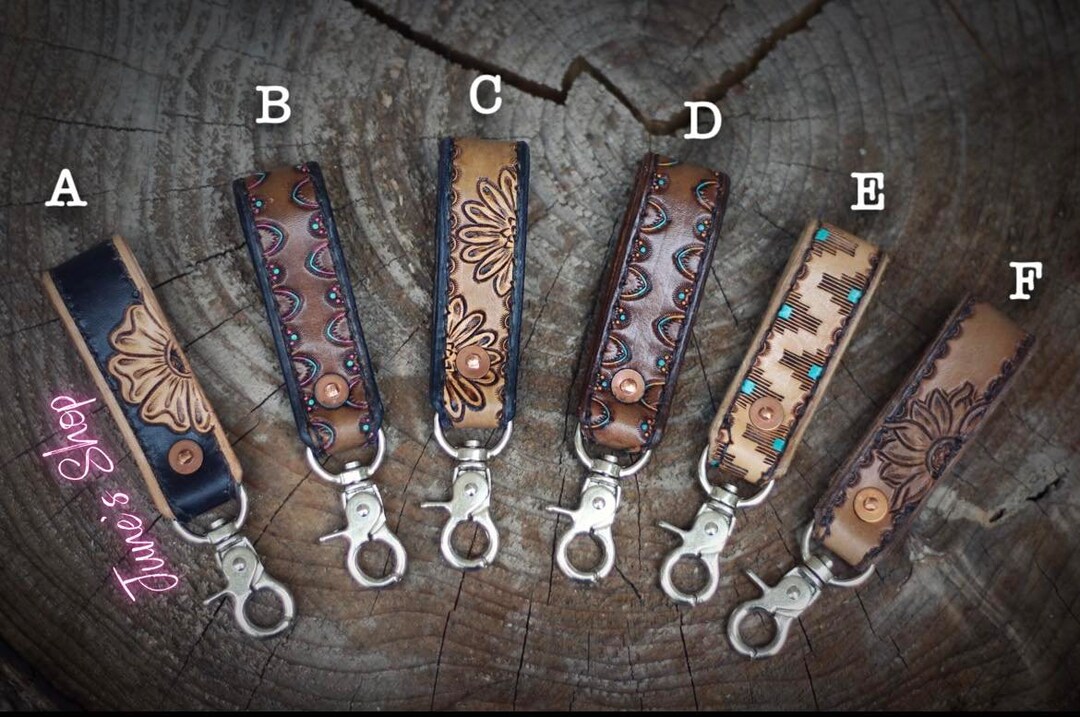 Leather Tooled Keychains Aztec Floral - Etsy