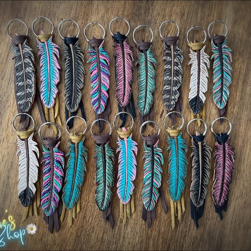 Upcycled Leather Feather Keychain - Etsy