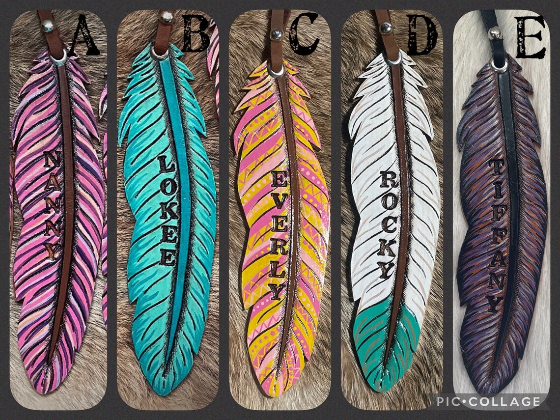 Customizable Leather Feather Saddle Charm Saddle Tag I'd / - Etsy