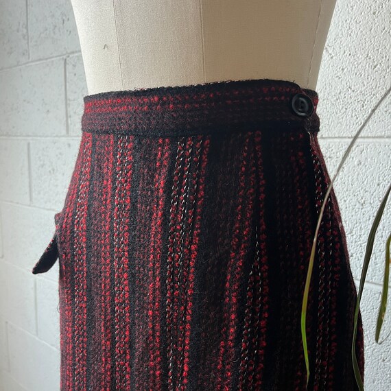 60s Vintage High Waisted Black Red Striped Wool Knit … - Gem