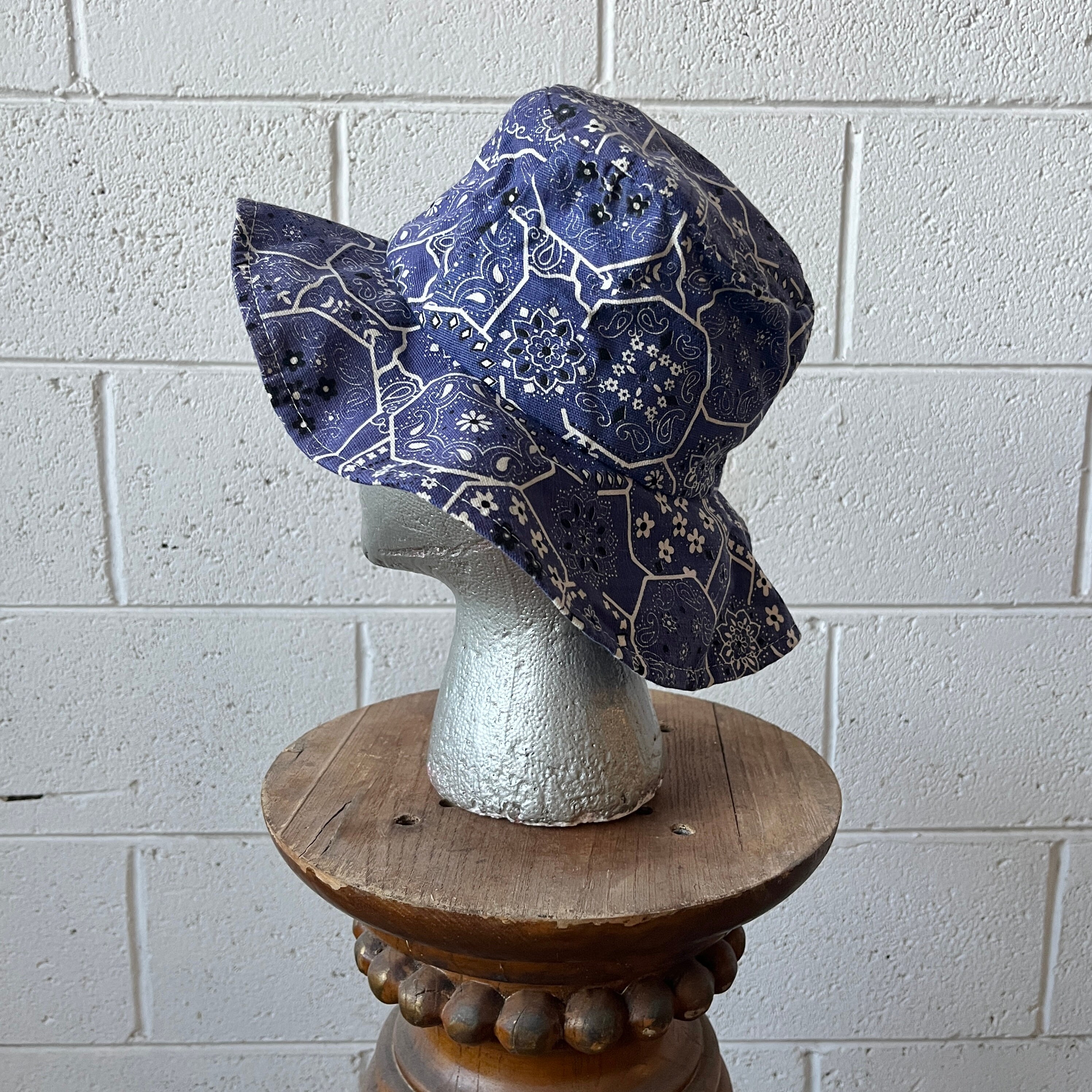 60s Vintage Blue White Bandana Print Cotton Bucket Hat - Etsy