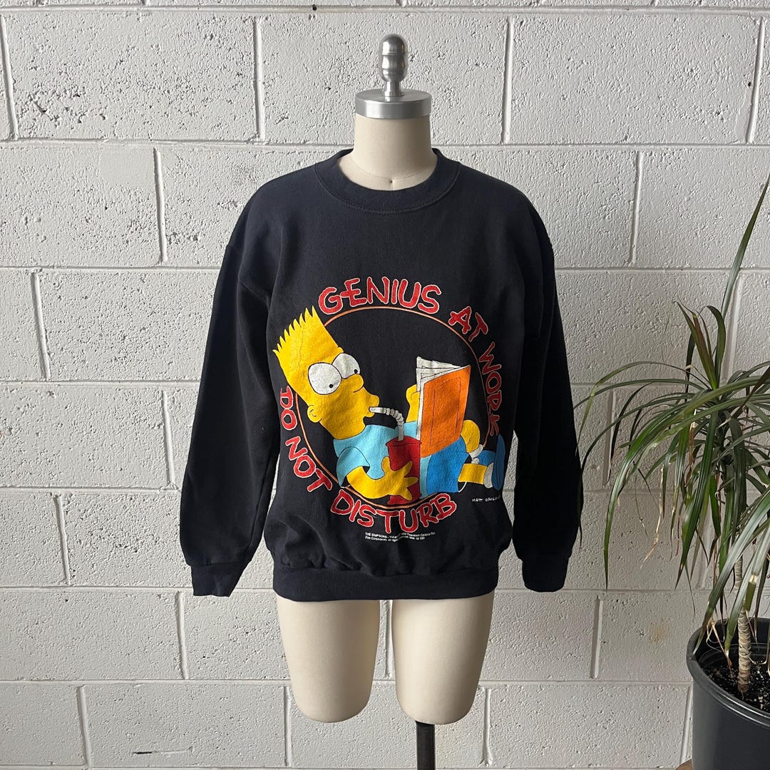 90s Vintage Bart Simpson “genius at Work” Black Graphic Cotton Crewneck ...