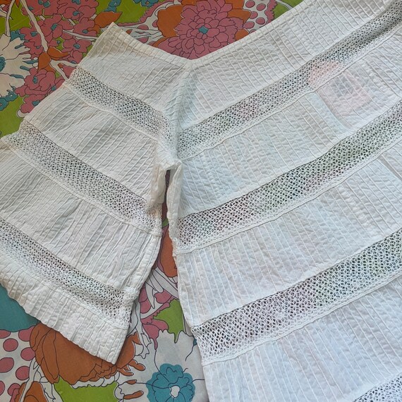 70s Vintage White Pintuck Crochet Mesh Mexican Cotton… - Gem