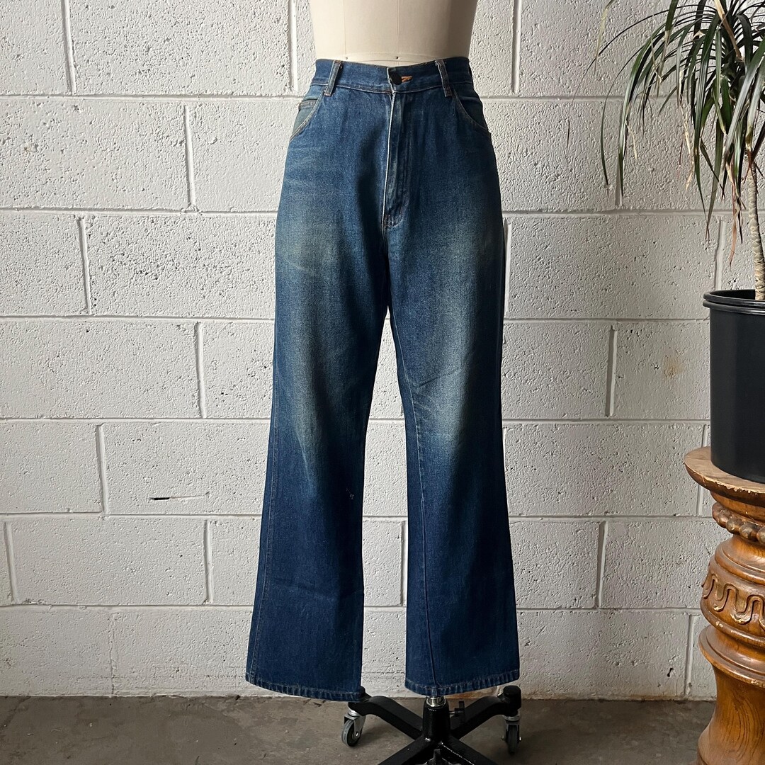 70s DIAMOND DOUBLE U High Waisted Medium Washed Faded Washed Denim ...